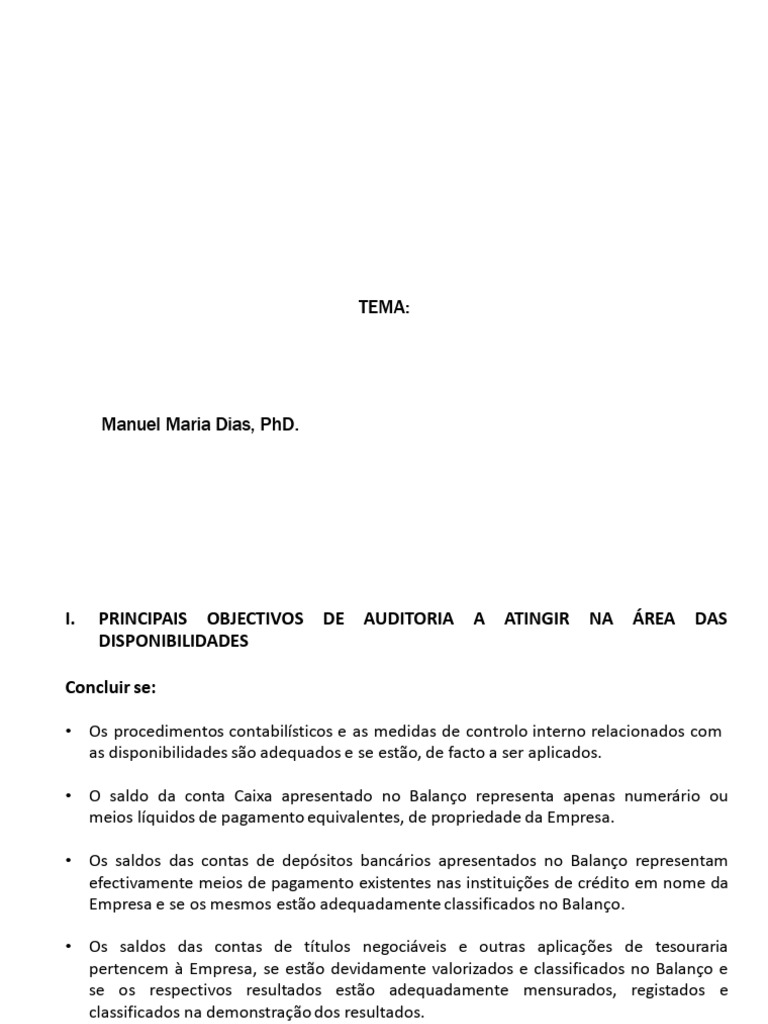 Aulas Objectivos Nas Várias Áreas Auditoria Financeira | PDF | Contabilidade | Balancete