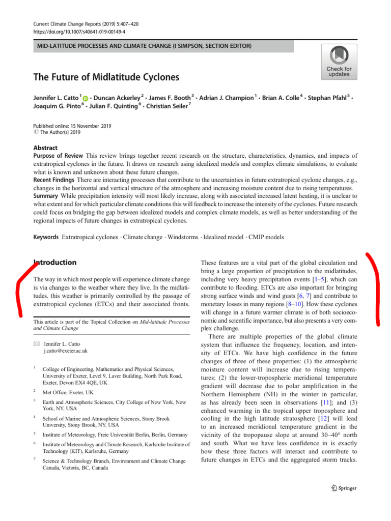 Catto Et Al Future of Midlatitude Cyclones | PDF | Cyclone | General Circulation Model