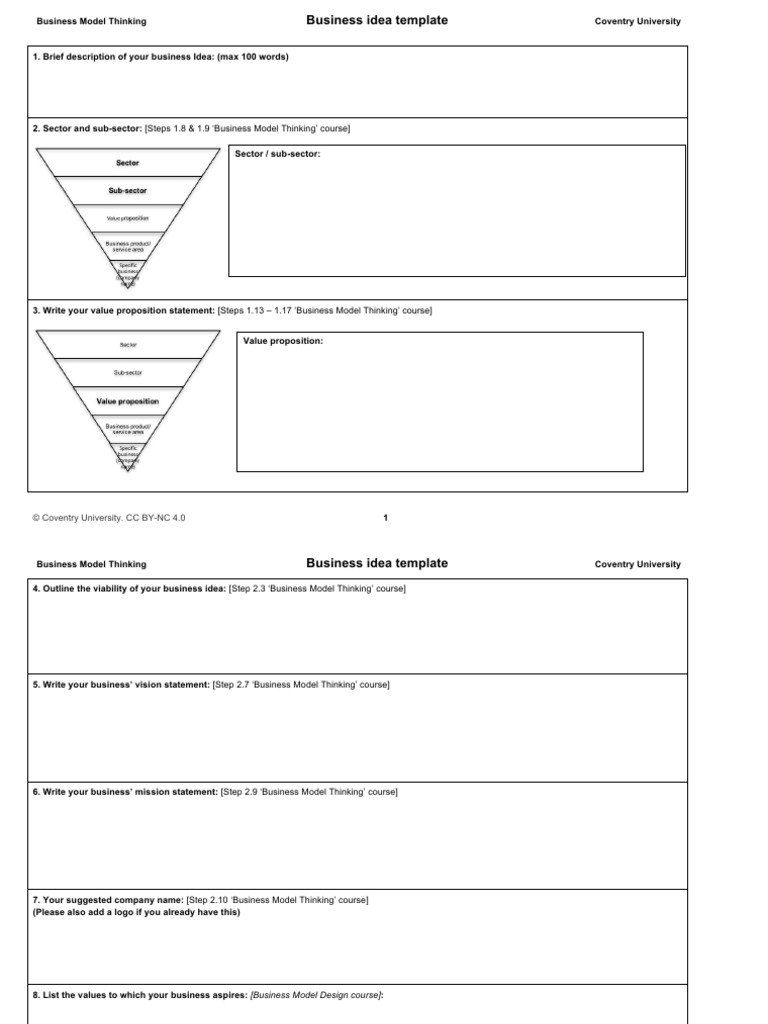 Business Model Idea Template Guide | PDF