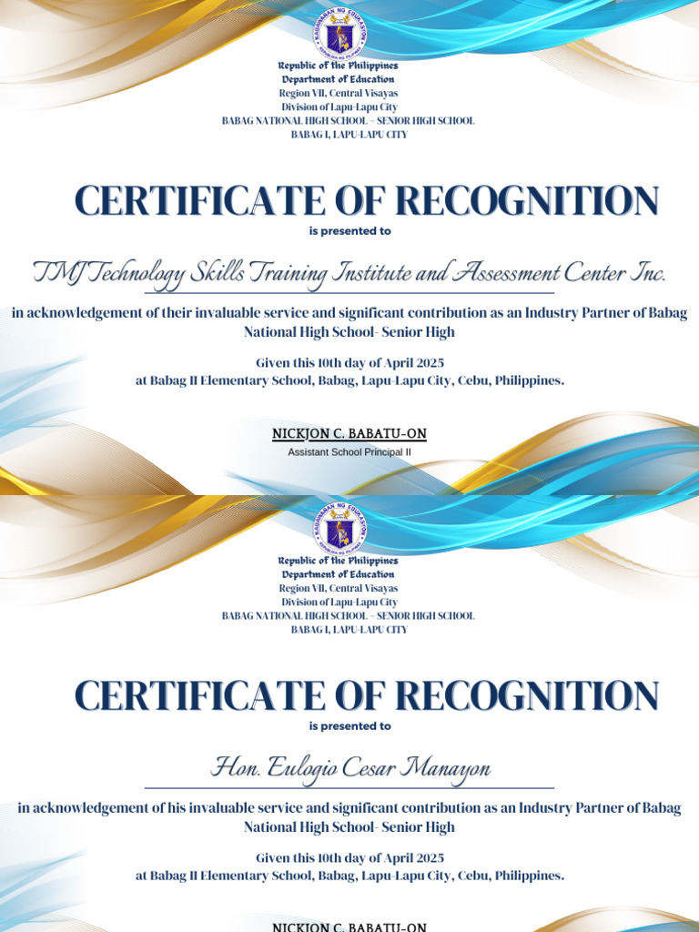 Certificate of Recognition for Industry Partner | PDF | Philippines ...