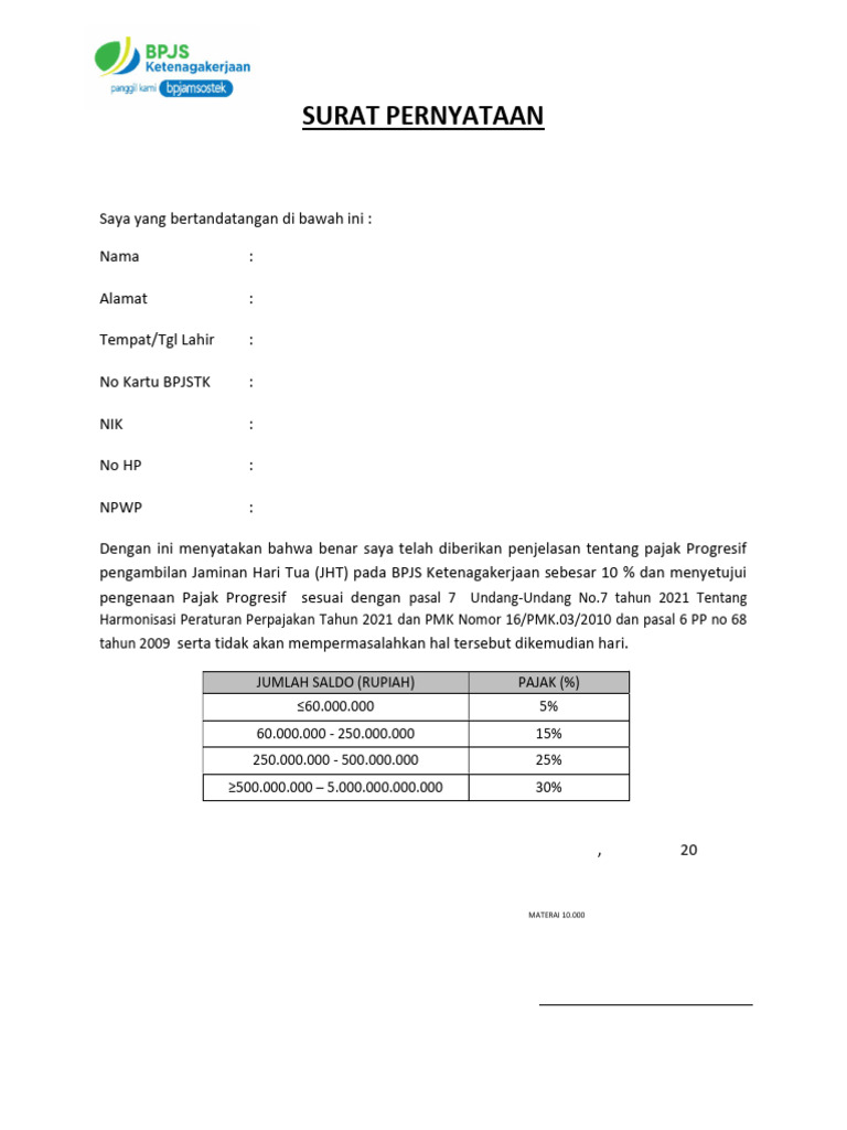 SURAT PERNYATAAN PAJAK PROGRESIF-Copy | PDF