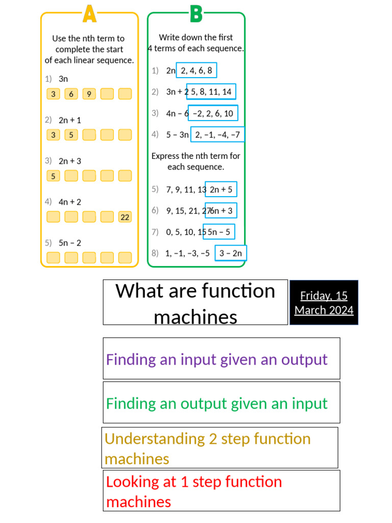 Linear Sequences and Function Machines Guide | PDF | Machines | Applied ...