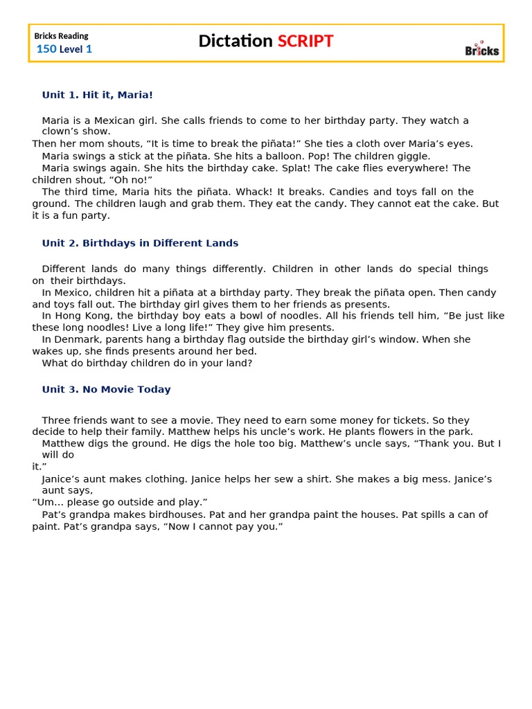 Bricks Reading 150 - L1 - Script | PDF | Herding Dogs | Crab