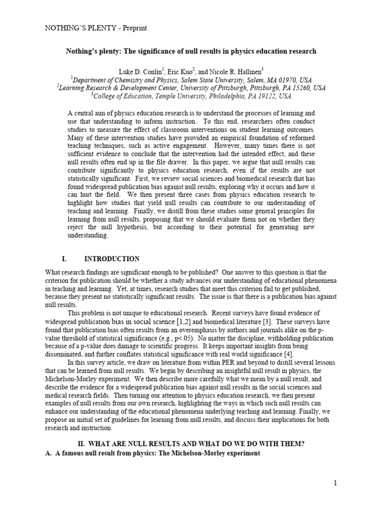 Importance of Null Results in Physics Education | PDF | Statistical ...