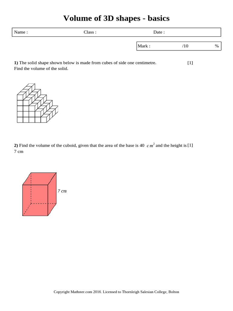 Volume of 3D Shapes - Basics - 2 | PDF