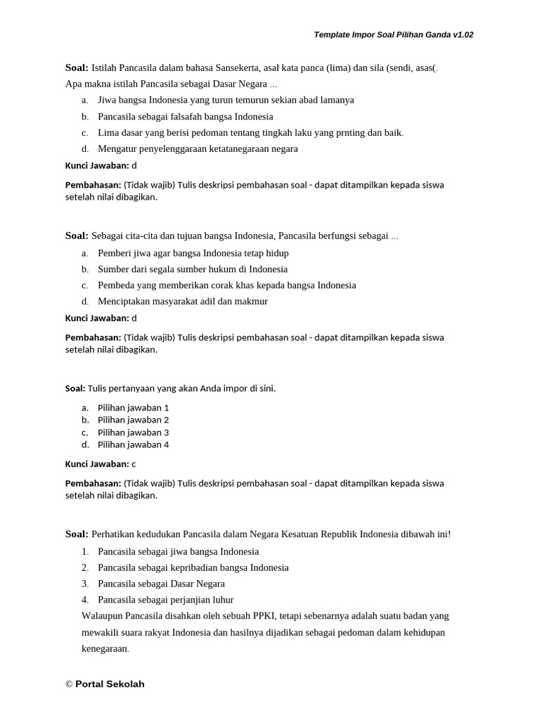 Template Soal Pancasila Pilihan Ganda | PDF