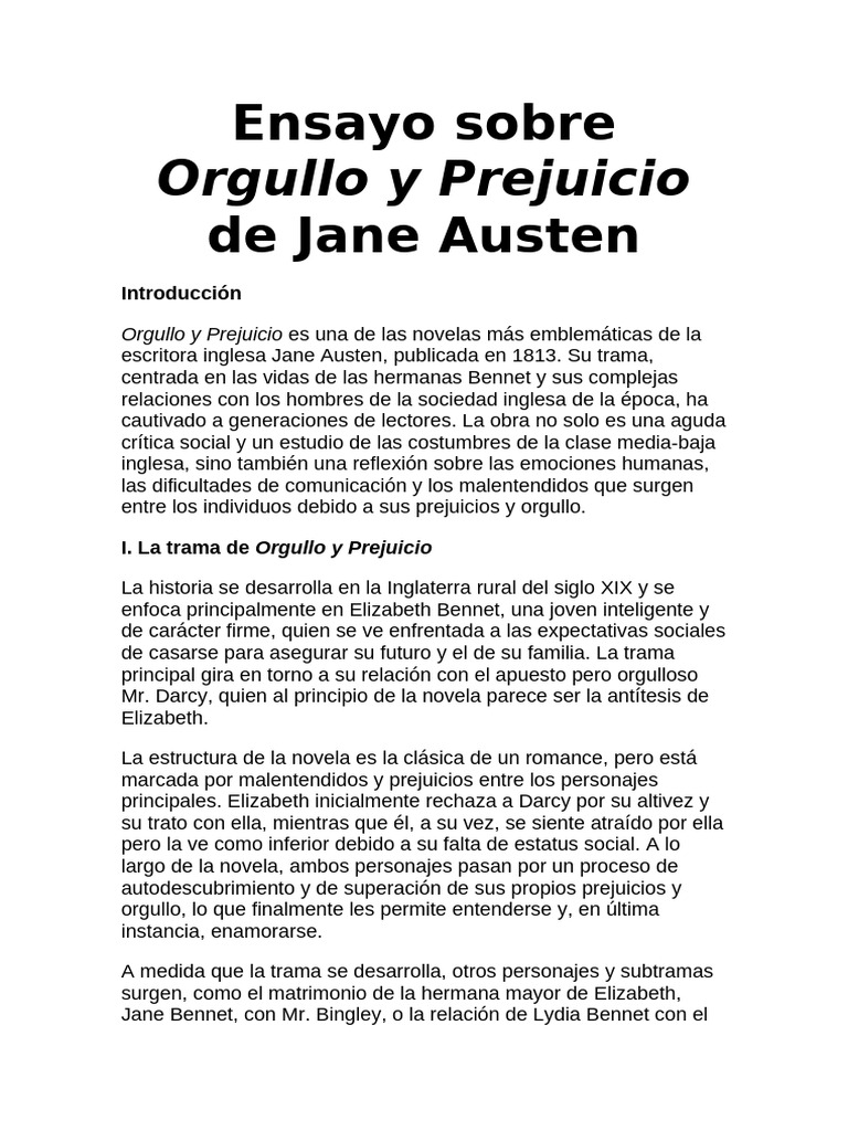 Análisis de Orgullo y Prejuicio | PDF | Orgullo y prejuicio | Jane Austen
