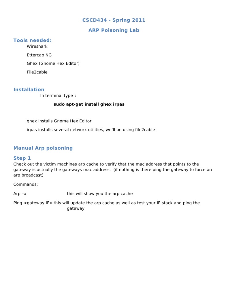 Arp Poison Lab 2011 Pdf Network Packet Information Age 