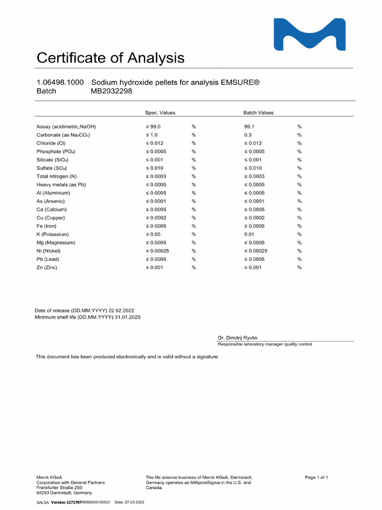MB2032298 - COA NaOH | PDF