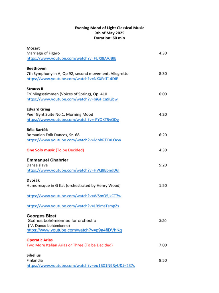 Evening Mood of Light Classical Music | PDF