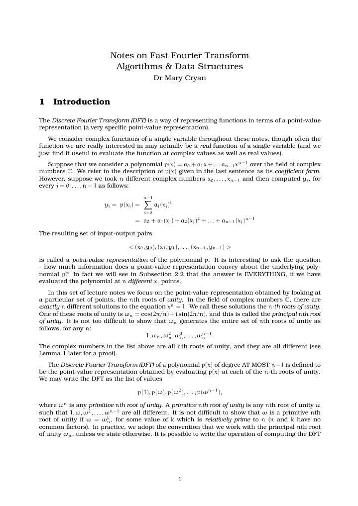 Notes On Fast Fourier Transform Algorithms & Data Structures | Download ...