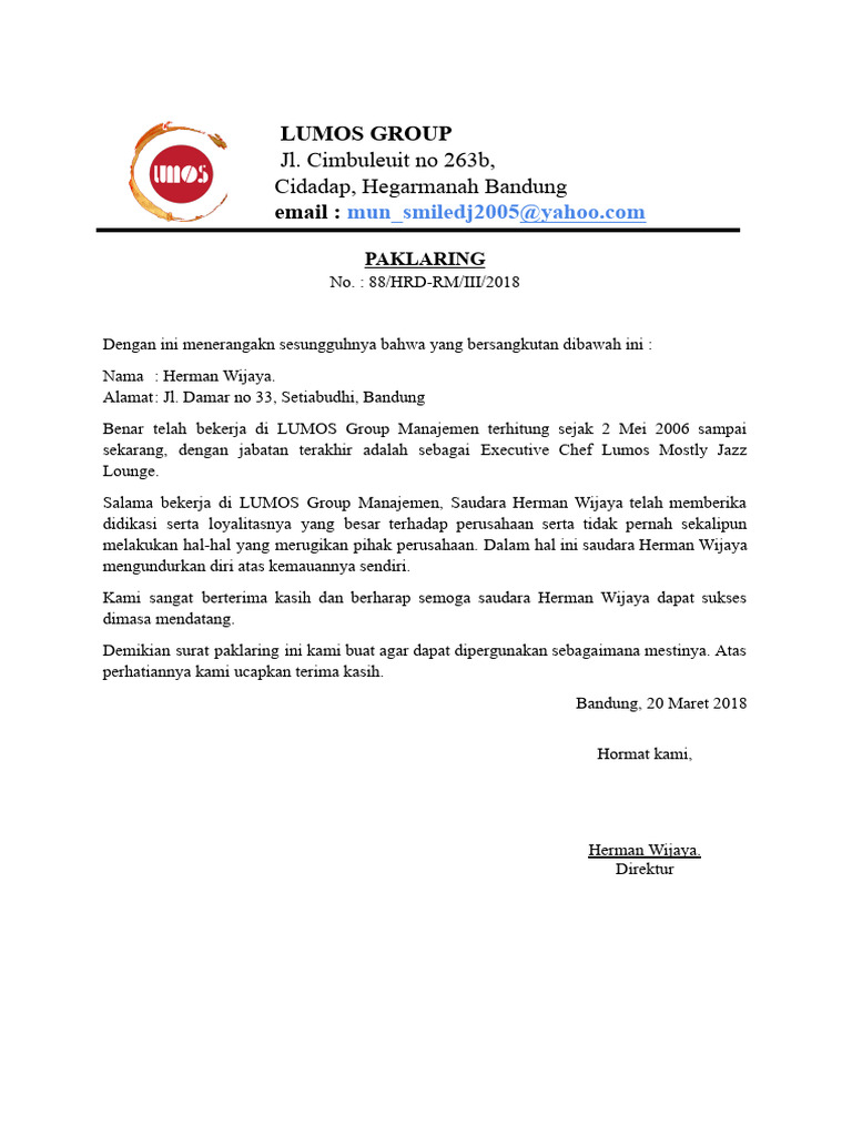 Contoh Surat Paklaring | PDF