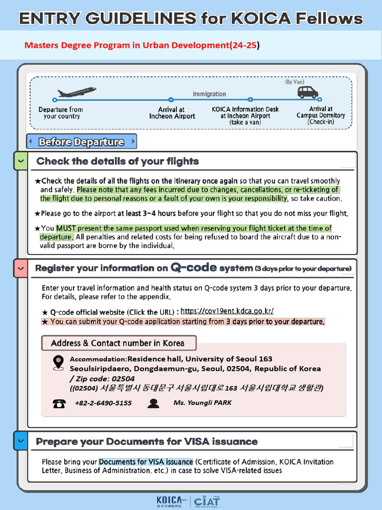 (KOICA Scholarship Program) Entry Guidelines For KOICA Fellows - UOS | PDF