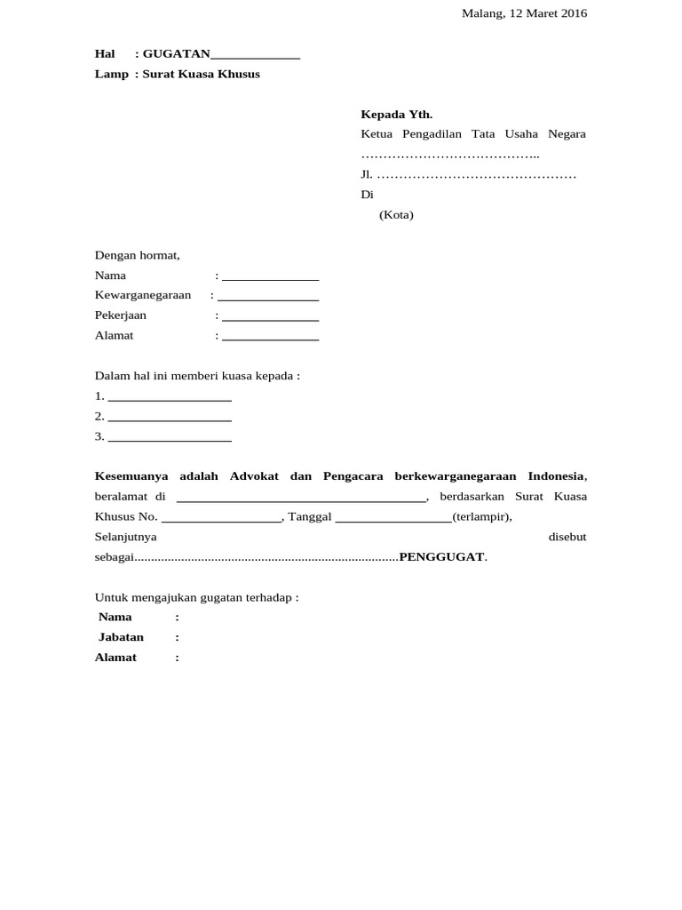 Contoh Surat Gugatan PTUN | PDF