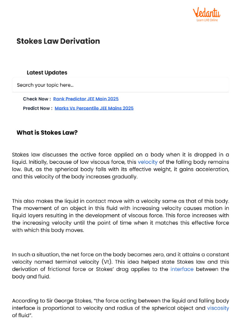 Stokes Law Derivation | PDF