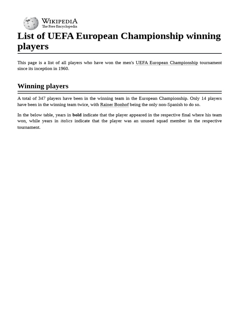 List_of_UEFA_European_Championship_winning_players | PDF | Association Football Competitions ...