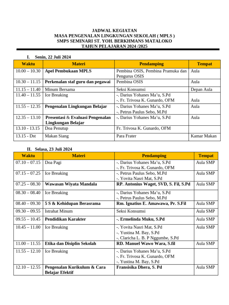 Jadwal Kegiatan Mpls Akreditasi | PDF