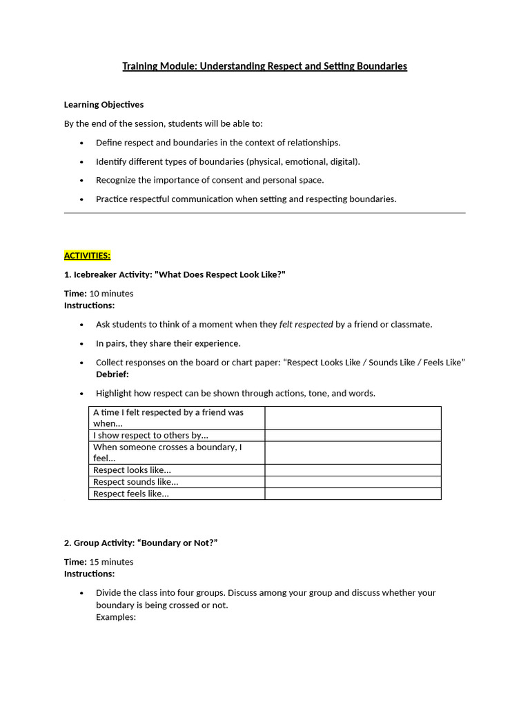 Respect and Setting Boundaries | PDF | Privacy | Feeling