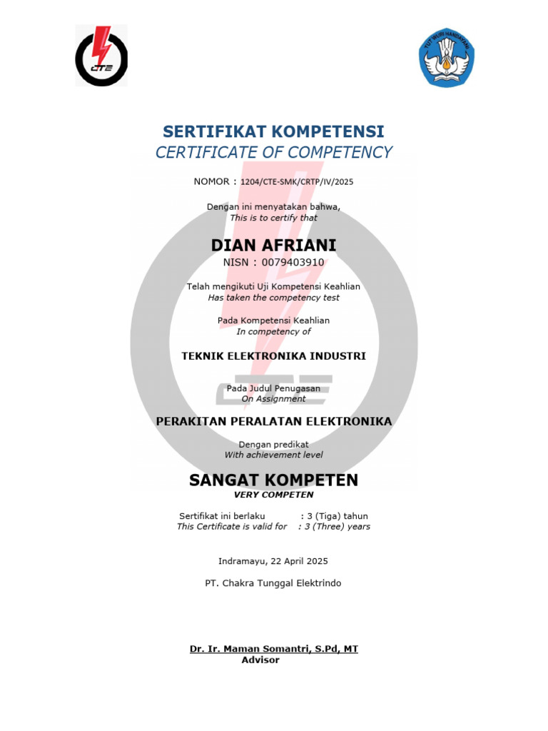 Sertifikat Tei (DPN) | PDF