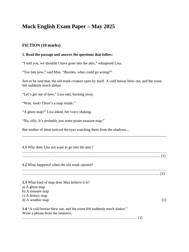 Mock English pp1 2025 | PDF | Whales | Linguistics