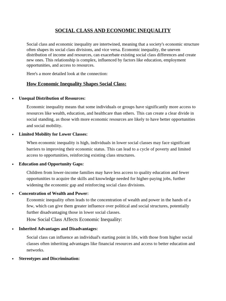 Social Class and Economic Inequality | PDF | Social Mobility | Poverty ...