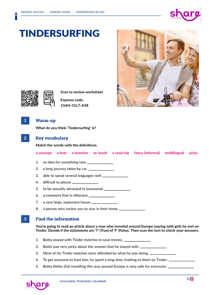 Tindersurfing British English Student B1 B2 | PDF | Phrase | Verb
