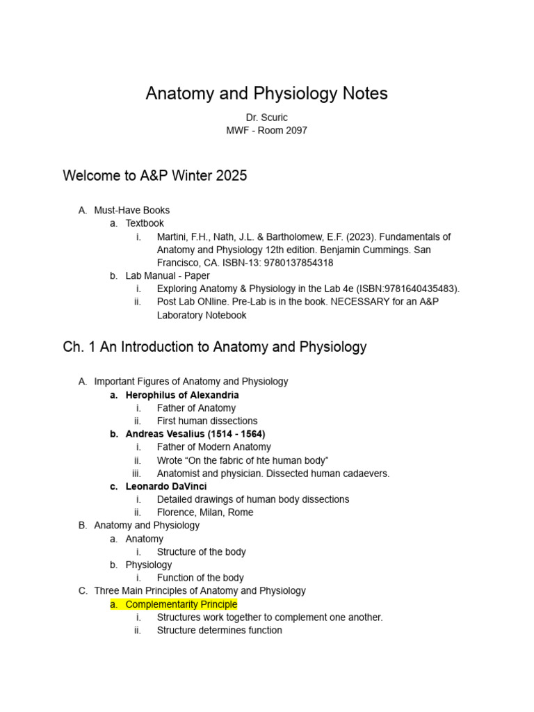 Anatomy and Physiology Notes | PDF | Epithelium | Vertebra