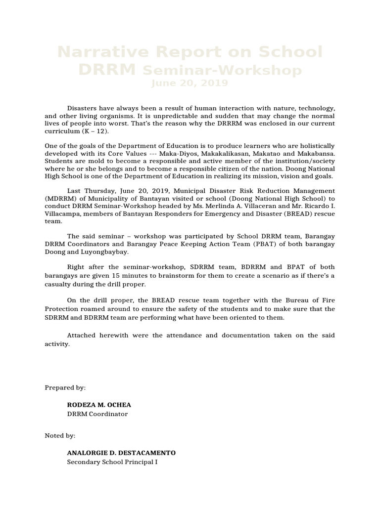 Narrative Report DRRM hazard mapping 2019 | PDF