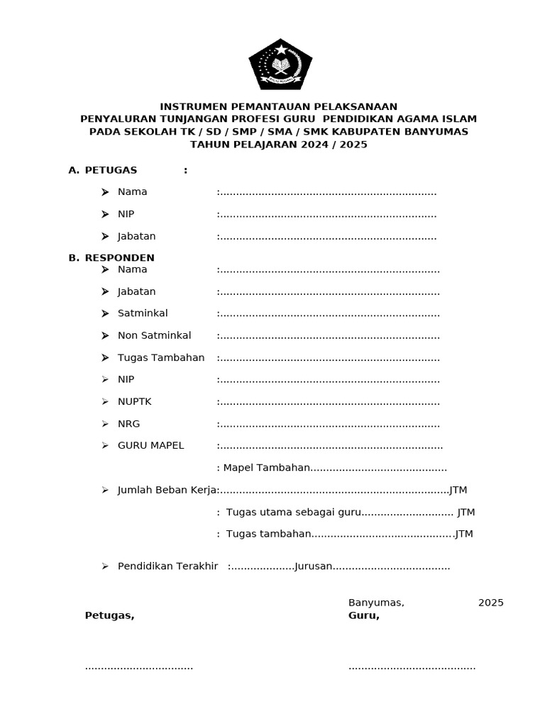 Instrumen Monev TPG Pai TH 2025 | PDF