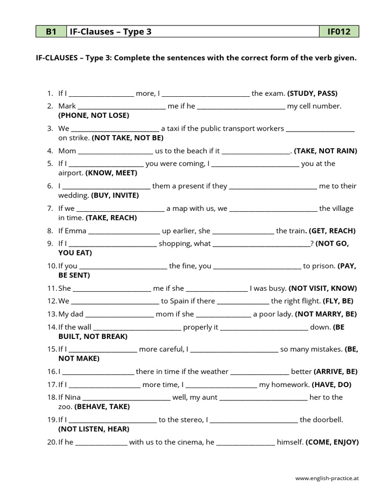 Type 3 IF-Clauses Exercises | PDF