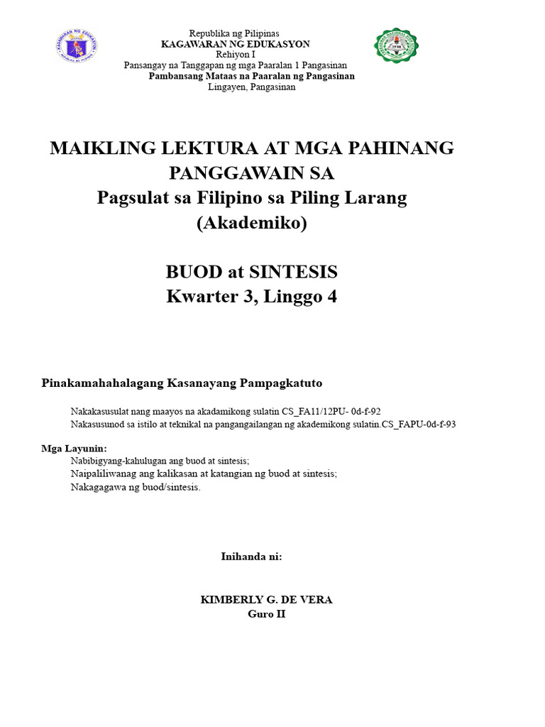 Filipino Sa Piling Larangan | PDF