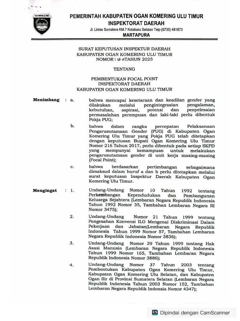 SK Inspektur Pembentukan Focal Point Tahun 2025 | PDF