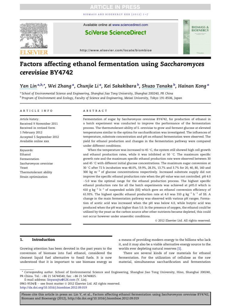 Ethanol Fermentation Factors in Yeast | PDF | Fermentation | Yeast