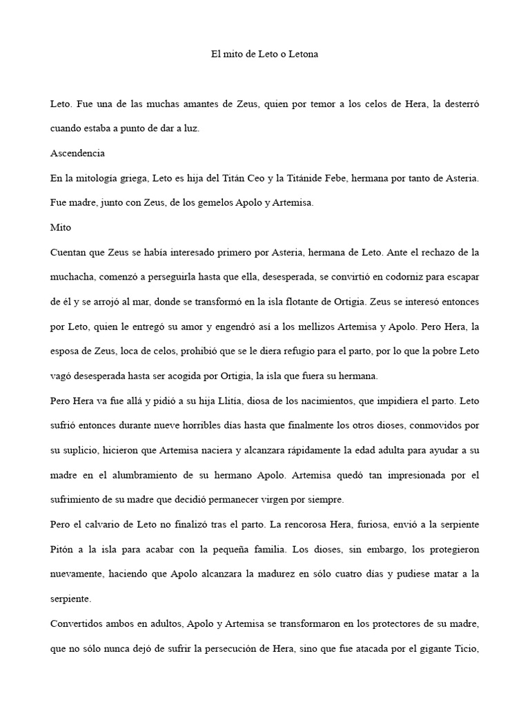 El Mito de Leto o Letona | PDF