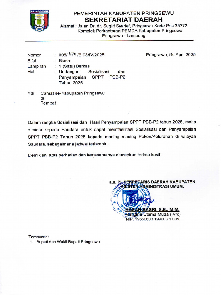 UNDANGAN SOSIALISASI PENYAMPAIAN SPPT PBB TAHUN 2025 | PDF