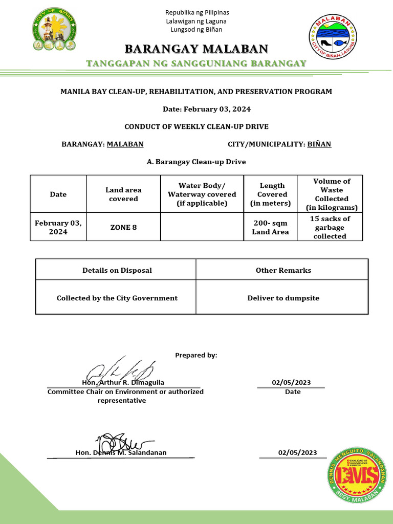 173rd Clean Up Drive Malaban Zone 8 | PDF | Waste | Pollution