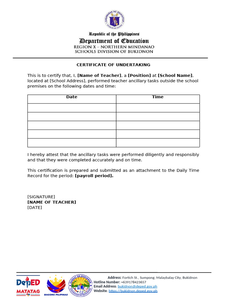 Certificate of Undertaking Template | PDF