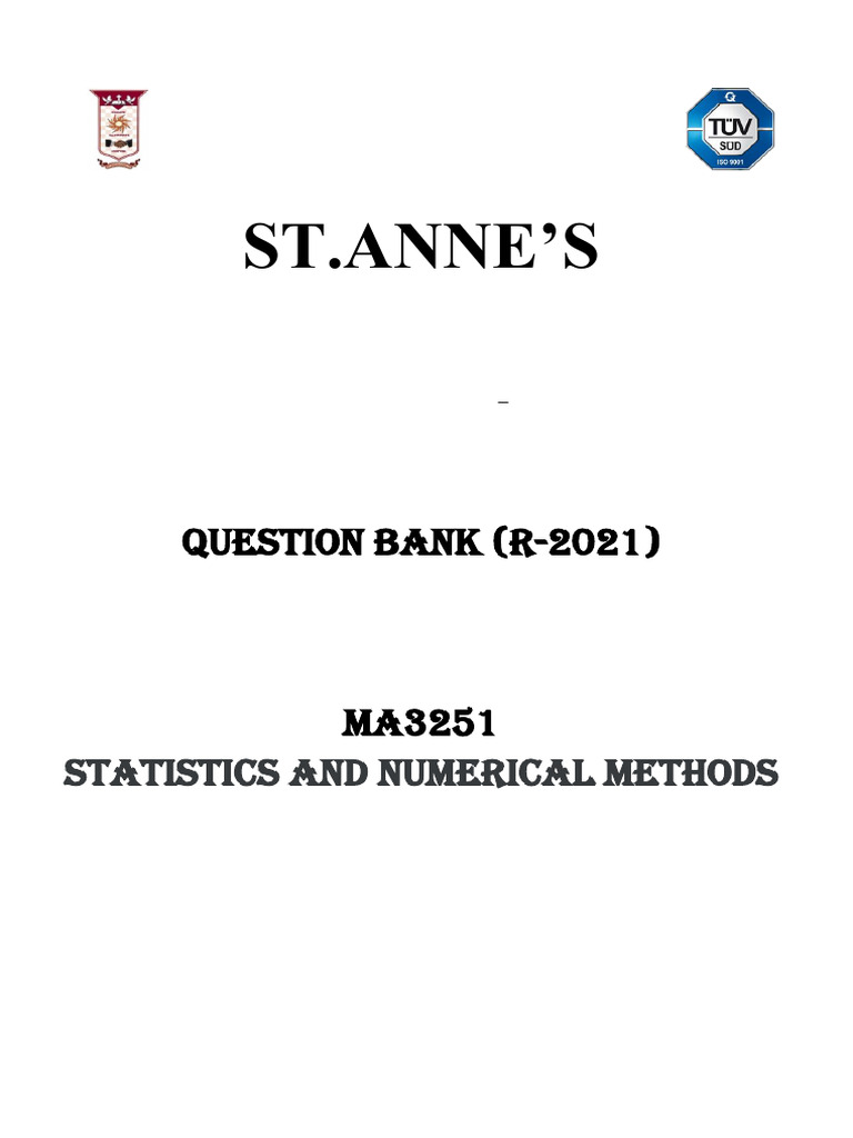 Ma3251-Statistics and Numerical Methods - 1894707607-Que Bank (Ma3251) Snm-Mech | PDF | Chi ...
