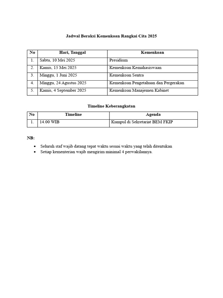 Jadwal Kemenkoan Rangkai Cita 2025 | PDF