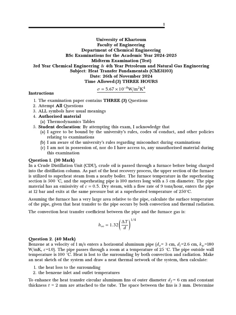 Midterm Heat Examinaltion | PDF | Heat Transfer | Heat