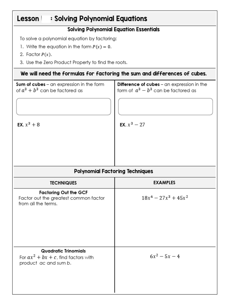 Solving Polynomial Equations | PDF | Factorization | Polynomial