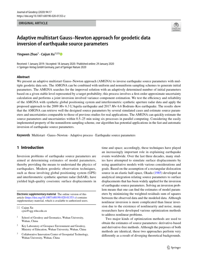 Adaptive Multistart Gauss-Newton Approach For Geodetic Data Inversion ...