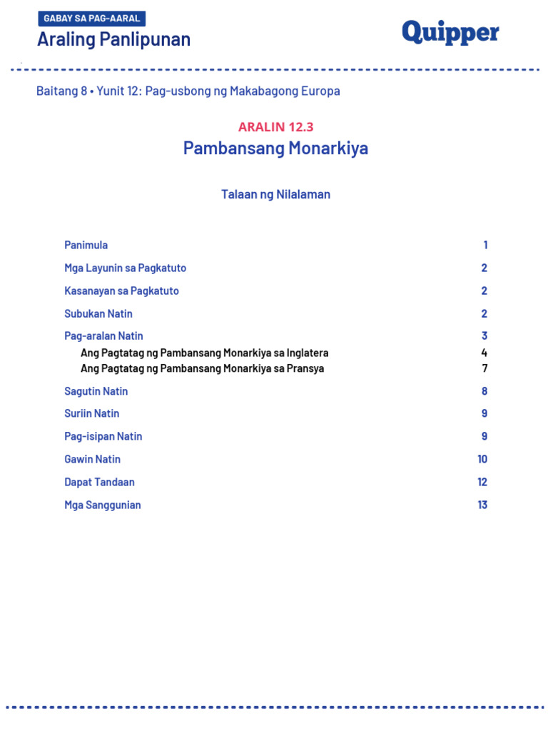 12 - ME AP 8 Q3 1203 Pambansang Monarkiya A SG | PDF
