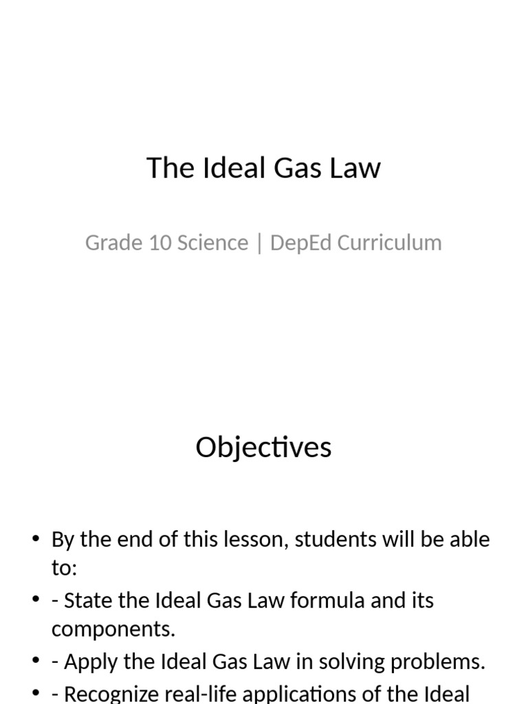 Ideal Gas Law Grade10 DepEd | PDF
