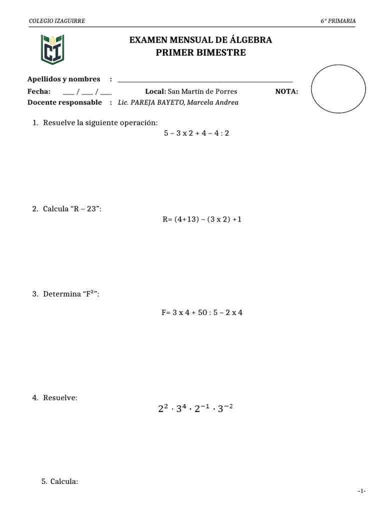 ALGEBRA 6TO | PDF