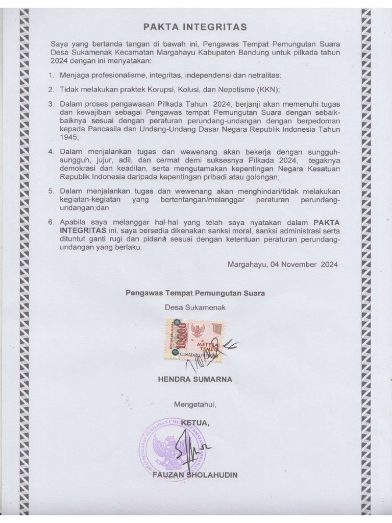 Pakta Integritas | PDF