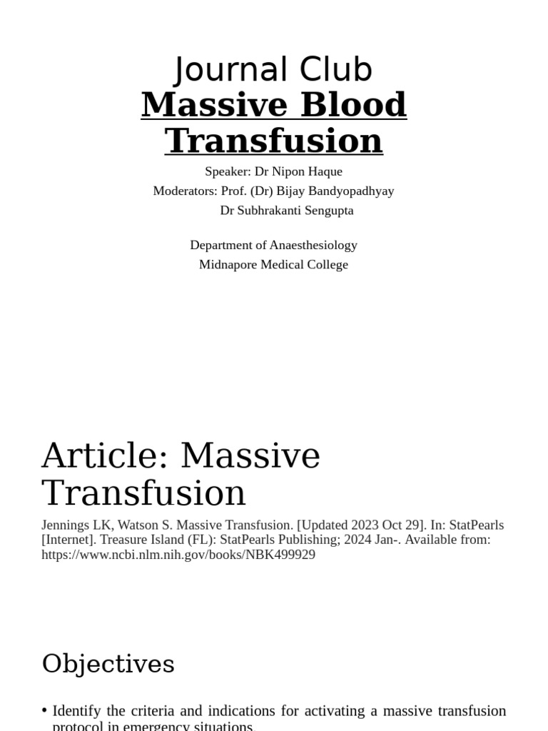 Massive Blood Transfusion | PDF | Blood Transfusion | Vertebrates