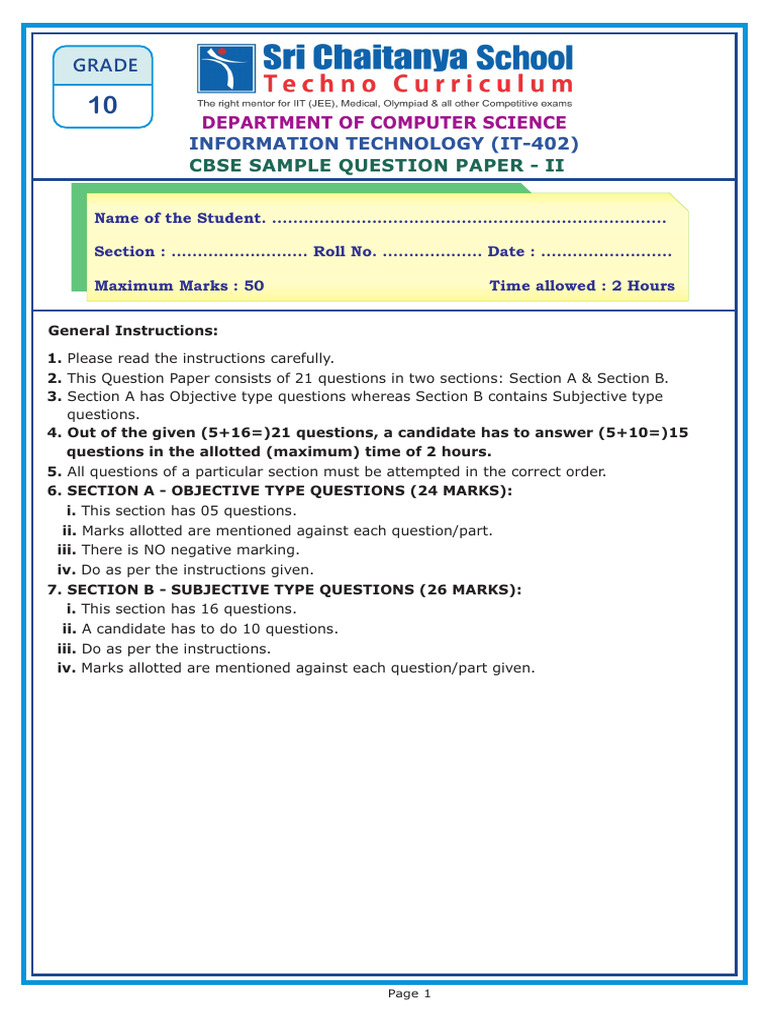 Practice Sample Paper 2 | PDF | Databases | Spreadsheet