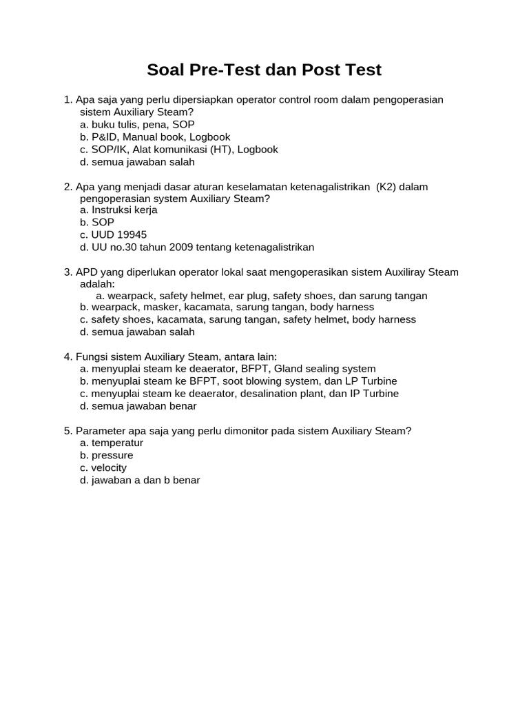 8-Lembar Soal Pre Test Dan Post Test Ok | PDF