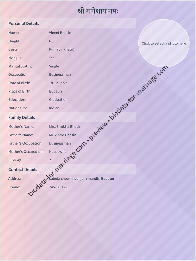 Vineet Bhasin 'S Biodata | PDF